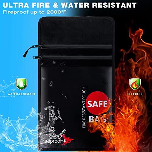 COLCASE Upgraded 2 Pockets Fireproof Document Bag (2000 ℉)15 x 11 Inches Silicone Coated Fireproof and Waterproof Money Bag Fireproof Safe Storage for Money, Documents, Jewelry and Passport