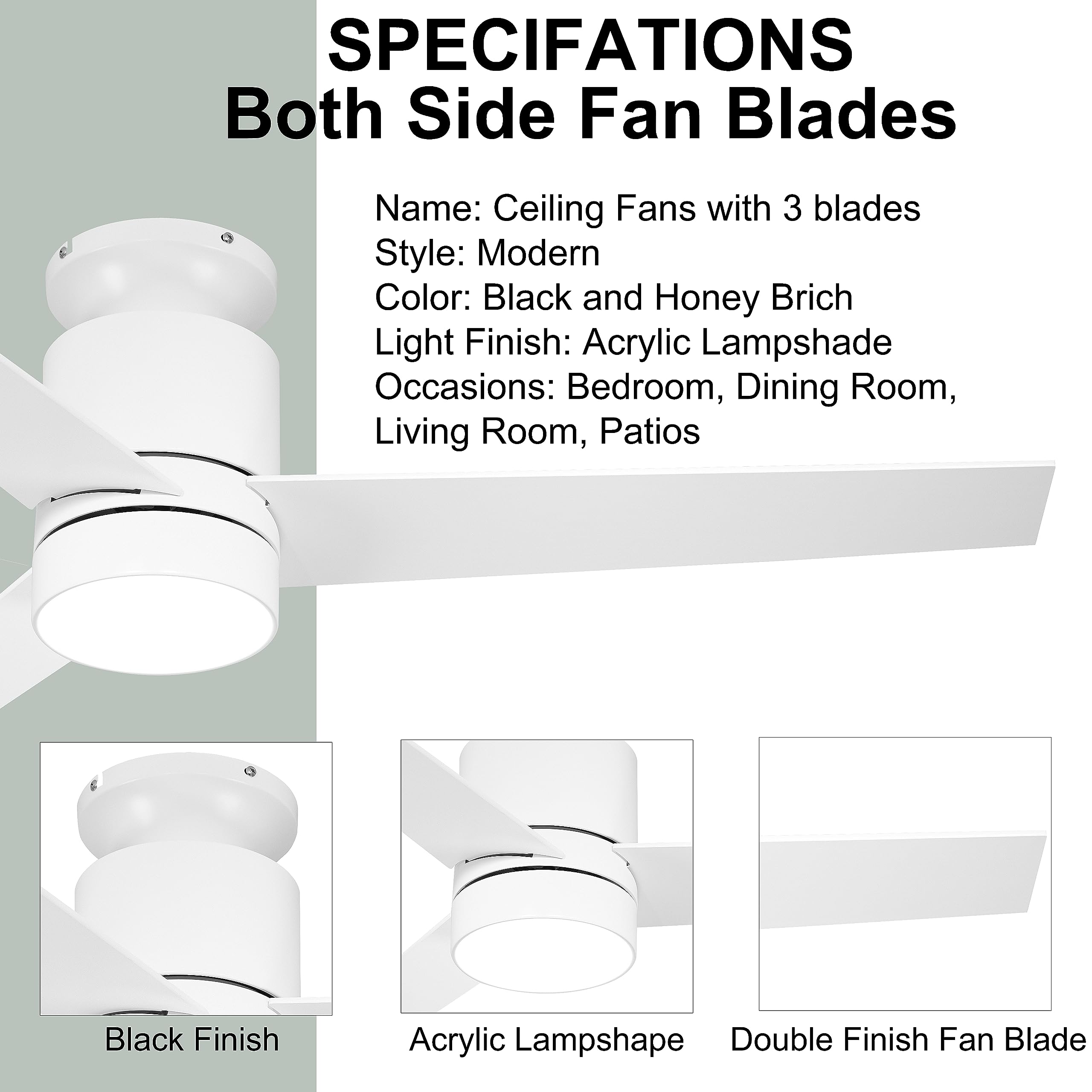 Flybull 52'' Ceiling Fans with Lights Flush Mount, Low Profile Ceiling Fans with Lights and Remote - 3 Blades, 6 Speed, Quiet DC Motor, Modern Ceiling Fan for Bedroom Porch
