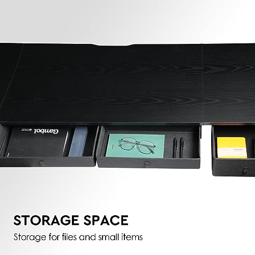Maihail Maihail Home Office Desk with Drawers and Shelves, 55” Computer Corner Desk for Small Space, Small L Shaped Desk with Side Storage for Bedroom, Black