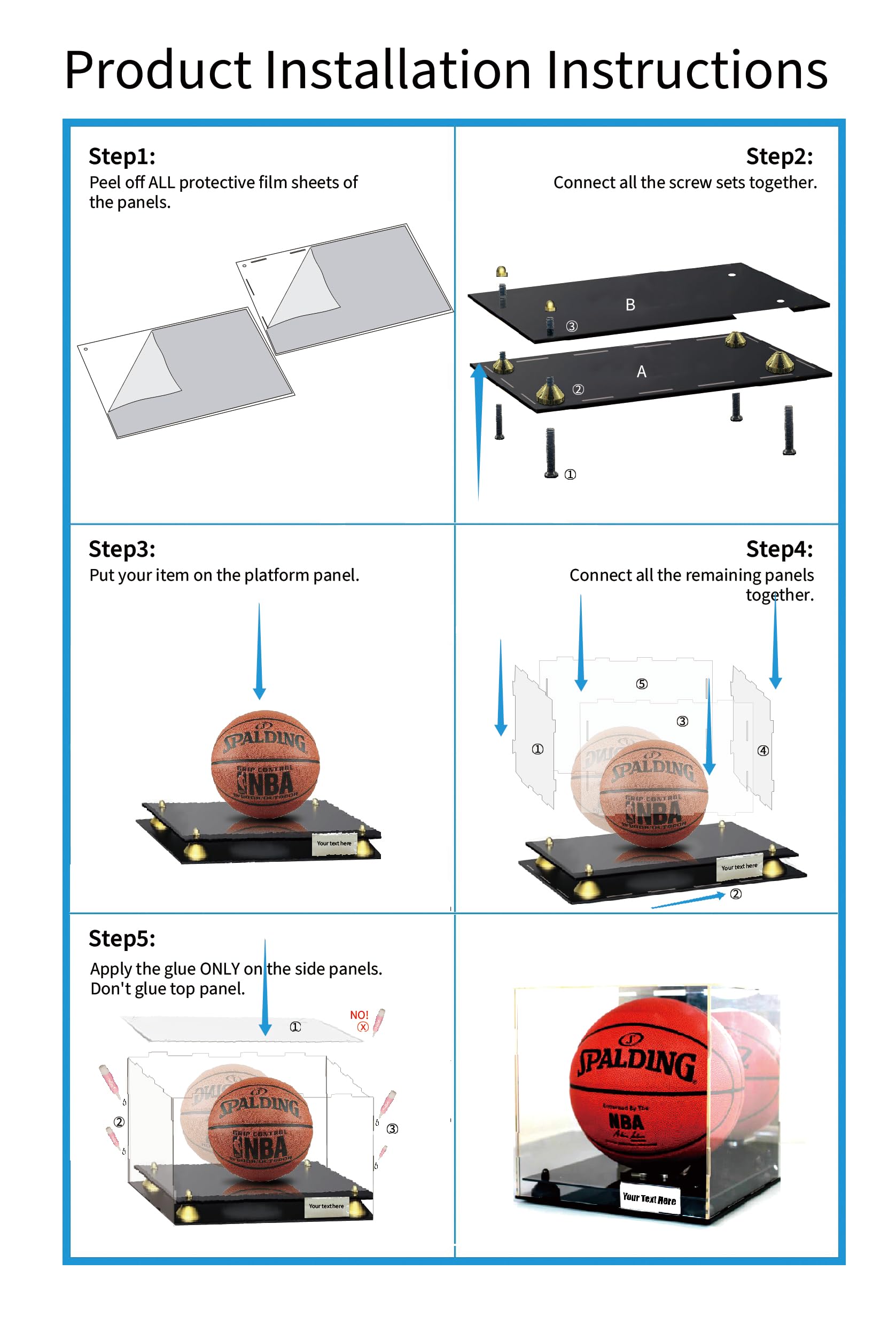 Basketball Display Case Full Size, Clear Acrylic with Mirror & 2 Level Riser UV Protection, Square Box Collectible Memorabilia
