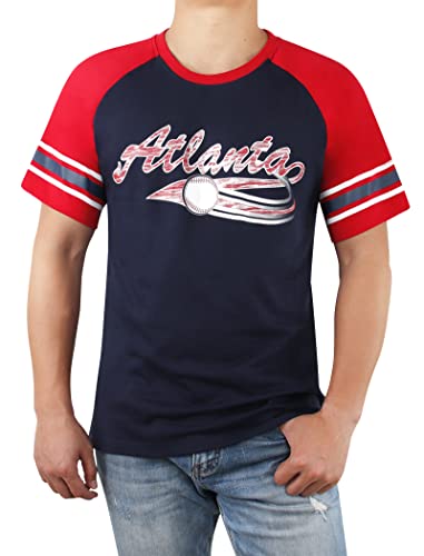 Geneisteck Mens City Baseball Fans Athletic Crew Neck Tee Raglan T-Shirts - Navy & Red - Size: M