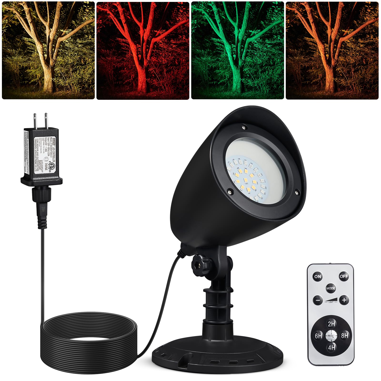 SURAIELEC LED Spotlight, Remote Control Spot Lights Outdoor, Indoor Plant Uplighting with Base, Landscape Light for Yard, Trees Holiday Decor, Red Green Yellow Warm Glow, Waterproof, 10FT Cord