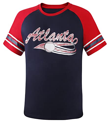 Geneisteck Mens City Baseball Fans Athletic Crew Neck Tee Raglan T-Shirts - Navy & Red - Size: M