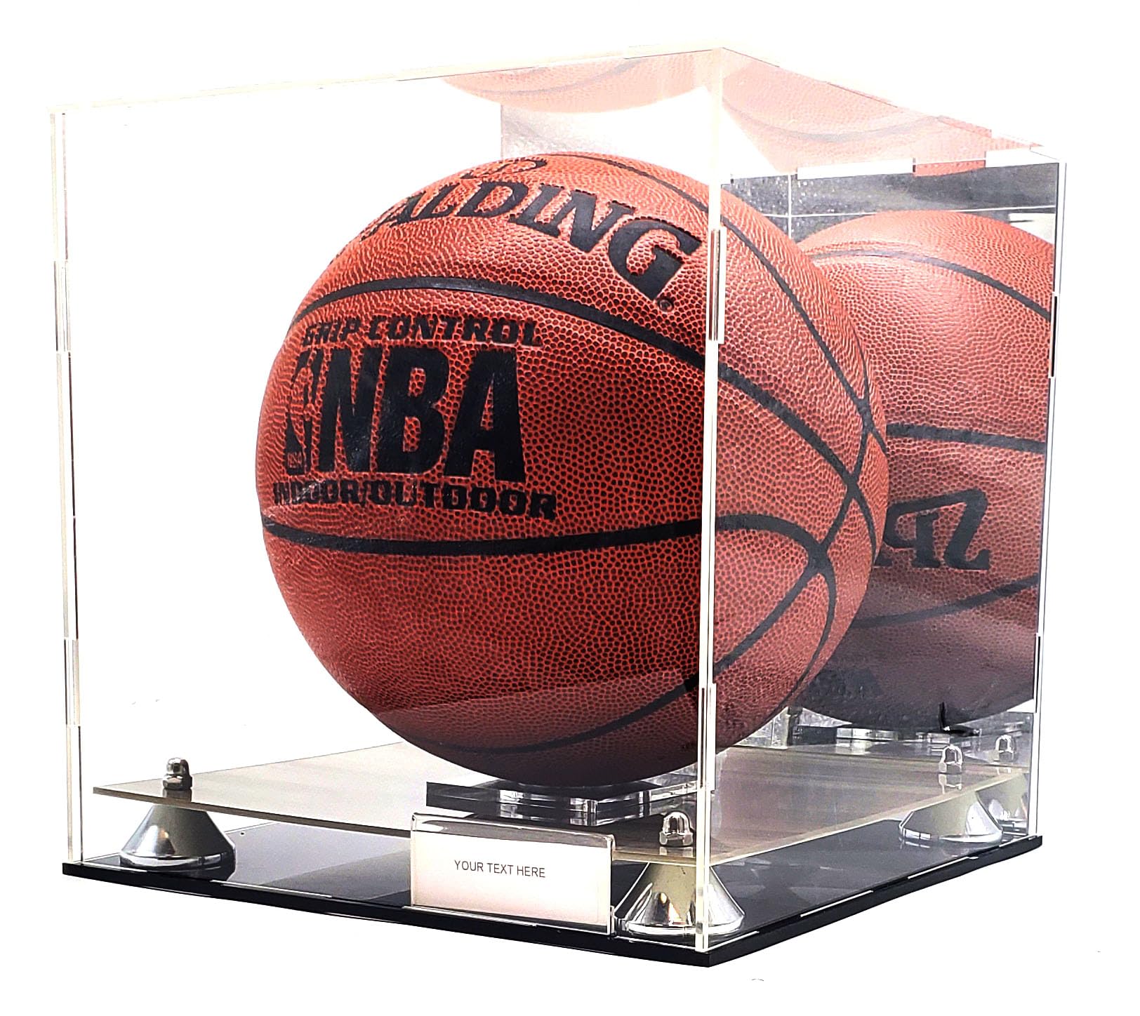 Basketball Display Case Full Size, Clear Acrylic with Mirror & 2 Level Riser UV Protection, Square Box Collectible Memorabilia