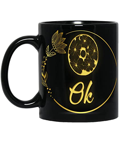 Millicent Baro Coffee Mug Personalized Ok Name & Initial Letter Monogram Floral Alphabet Mug Golden Flowers Custom Black Coffee Cup, Gift for Her Mom Coworker Sister, Wife, Girl 11oz Black Mug 530946