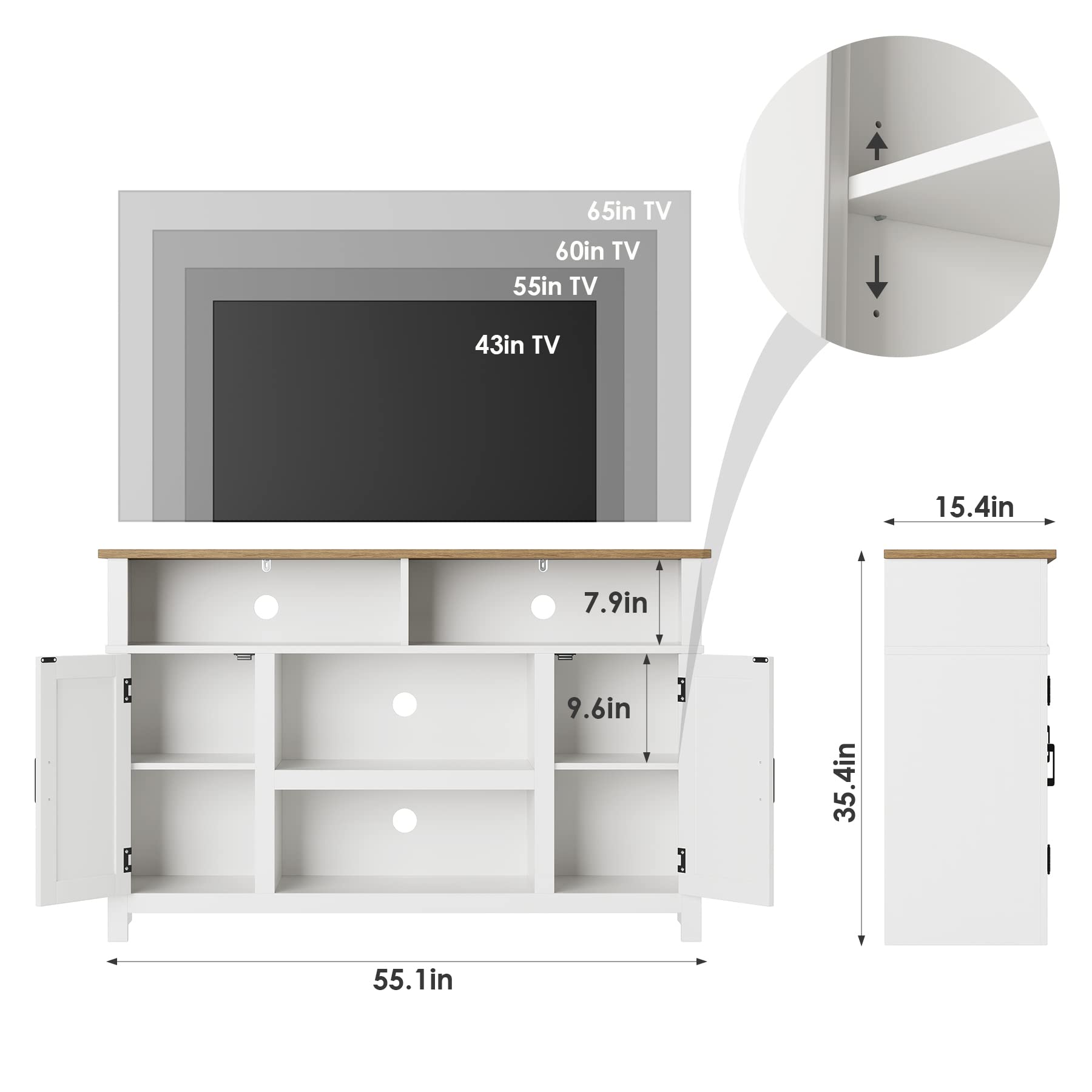 HOSTACK Barn Door TV Stand for TVs Up to 65", Modern Farmhouse Wood Entertainment Center, Media Console Table with Storage Cabinet & Adjustable Shelves, Buffet Sideboard for Dining Room, White