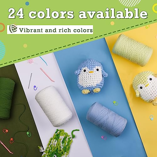 UOOU Soft Yarn for Crocheting, 250g/8.81oz Crochet Yarn, 328 Yards Yarn for Crocheting Knitting with Stitch Markers, Blunt Needles Chunky Thick Cotton Nylon Blend Yarn for Crocheting Beginner-Blue