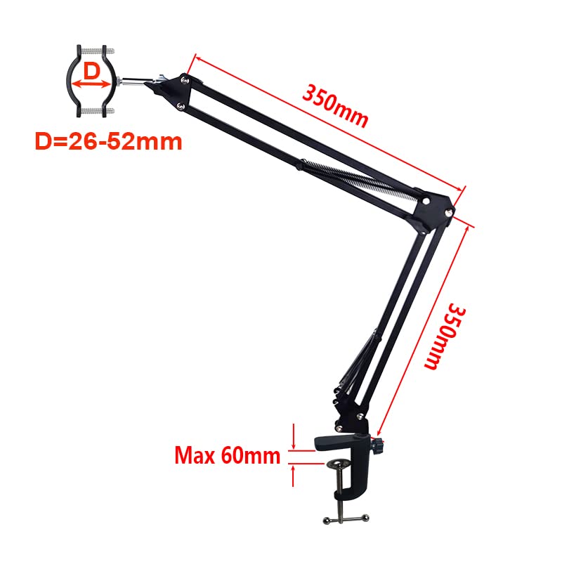 Microscope Articulated Arm Stand Ring Light Set, 64 LED Ring Light C Mount Lens Holder 26mm-52mm Adjustable Clamp, HDMI USB Camera Lens Electronic Soldering Repairing Stand (Microscope Stand)