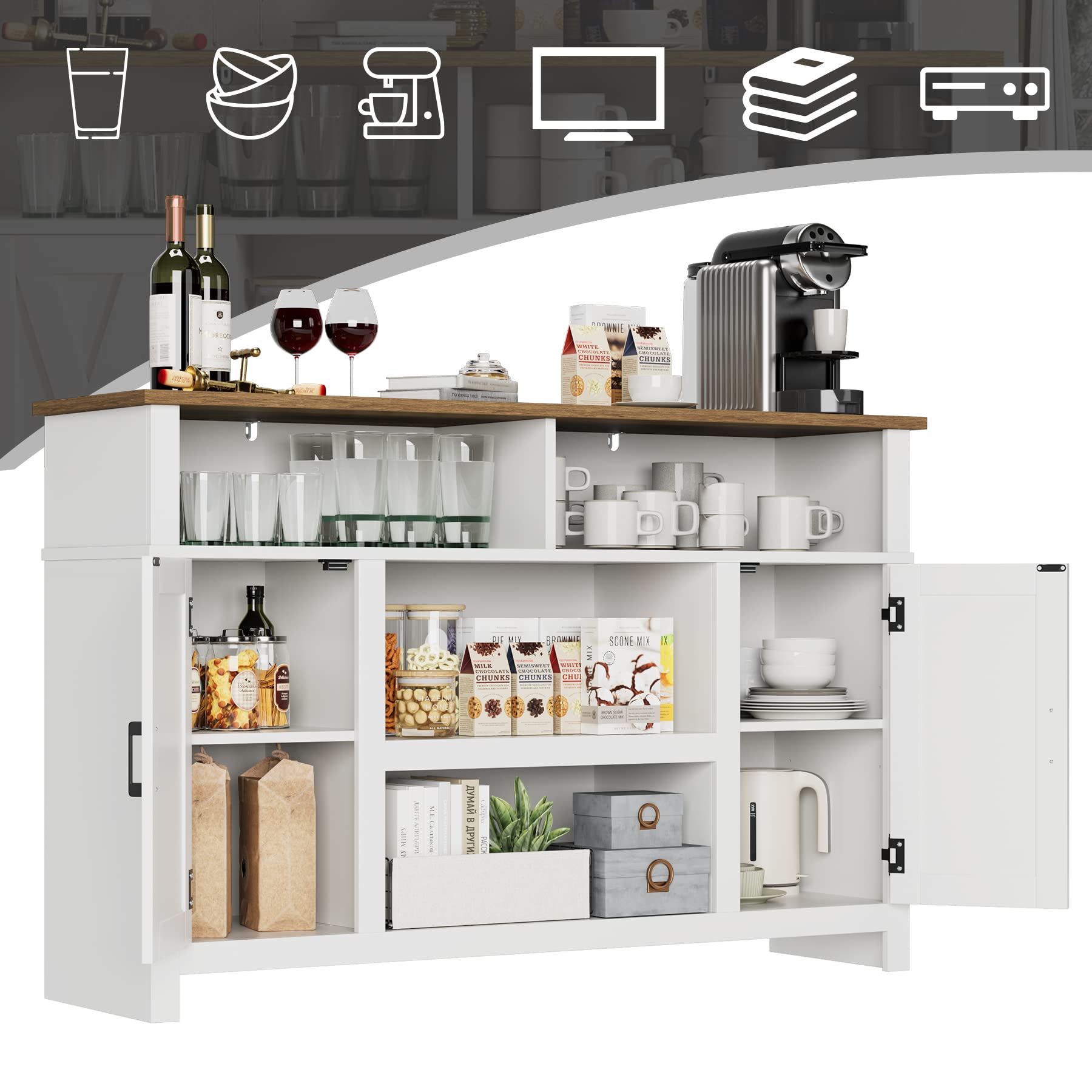 HOSTACK Barn Door TV Stand for TVs Up to 65", Modern Farmhouse Wood Entertainment Center, Media Console Table with Storage Cabinet & Adjustable Shelves, Buffet Sideboard for Dining Room, White