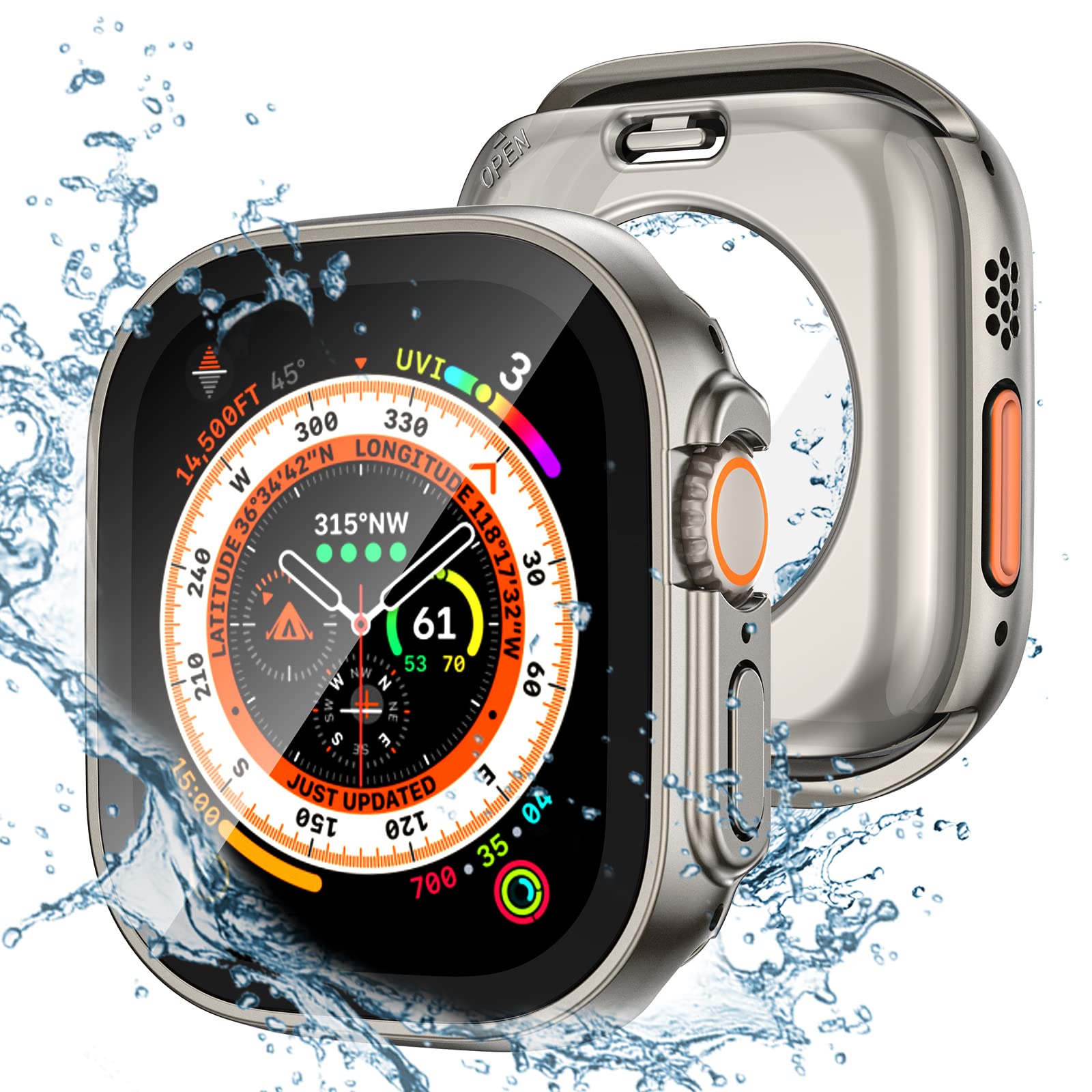 Tensea (2 in 1) for Waterproof Apple Watch Ultra 2/Ultra Screen Protector Case 49mm Accessories, iWatch Protective PC Face Cover Built-in Tempered Glass Film, Front and Back Bumper (49 mm)