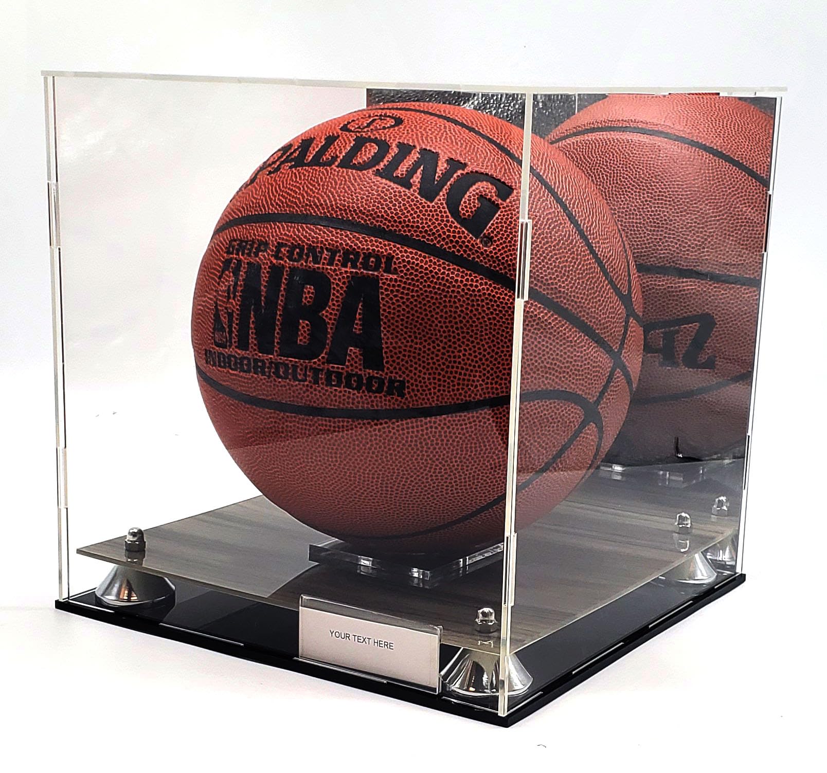 Basketball Display Case Full Size, Clear Acrylic with Mirror & 2 Level Riser UV Protection, Square Box Collectible Memorabilia