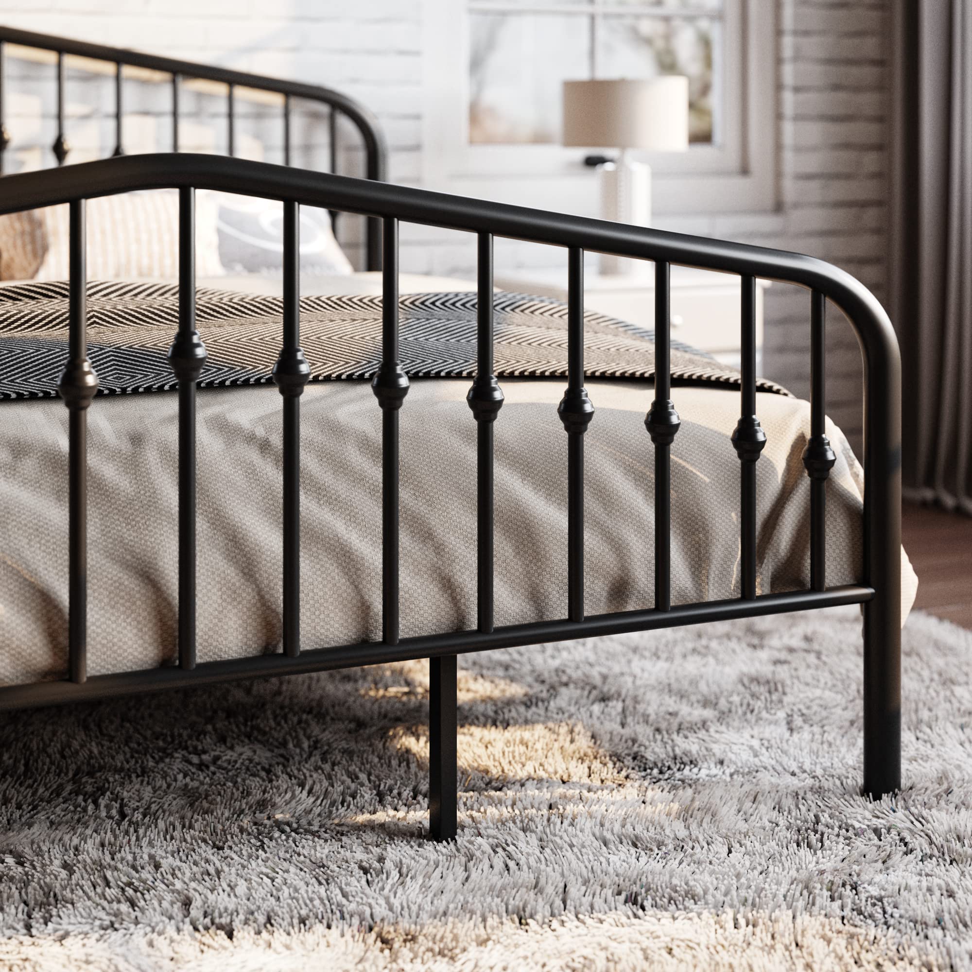 SHA CERLIN Full Size Metal Platform Bed Frame with Victorian Style Wrought Iron-Art Headboard/Footboard, No Box Spring Required, Black