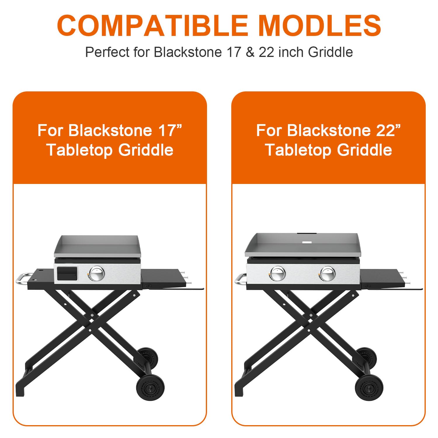 Portable Grill Cart for Blackstone 17 Inch & 22 Inch Table Top Griddles, Folding Cart Griddle Stand with Side Shelf for Blackstone 17" 22" Grills, Backyard, Camping and Outdoor Cooking