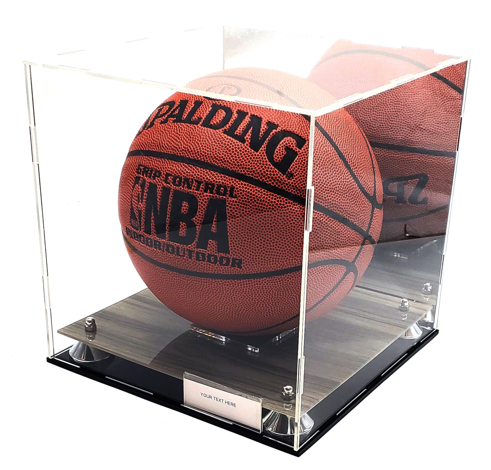 Basketball Display Case Full Size, Clear Acrylic with Mirror & 2 Level Riser UV Protection, Square Box Collectible Memorabilia