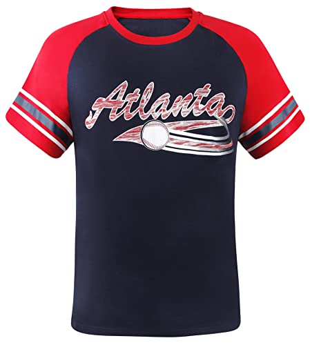 Geneisteck Mens City Baseball Fans Athletic Crew Neck Tee Raglan T-Shirts - Navy & Red - Size: M
