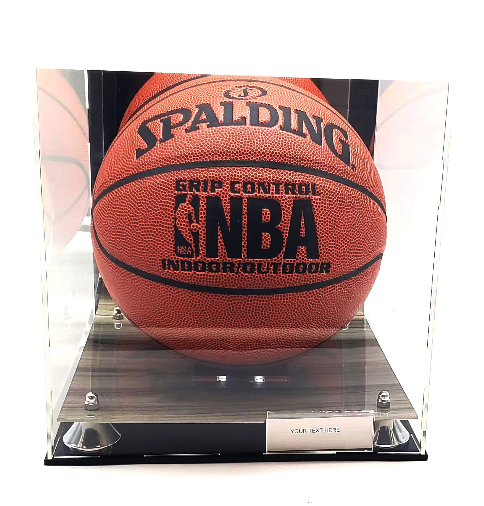 Basketball Display Case Full Size, Clear Acrylic with Mirror & 2 Level Riser UV Protection, Square Box Collectible Memorabilia