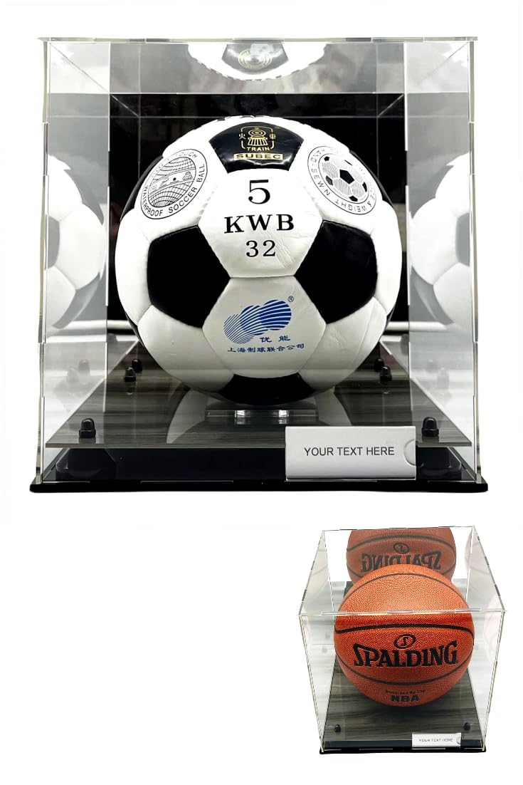 Basketball Display Case Full Size, Clear Acrylic with Mirror & 2 Level Riser UV Protection, Square Box Collectible Memorabilia