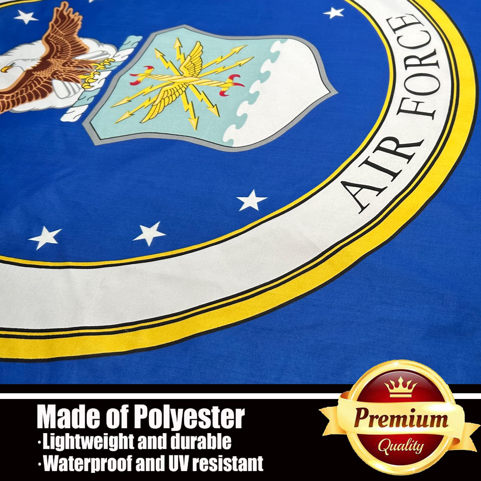 US Air Force Emblem Veteran Flag 3x5 Outdoor Double Sided 3 Ply-USAF Military Flags-Vivid Color Clear Pattern Reinforcement Sewing Durable Polyester with 2 Brass Grommets