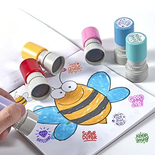 Stamp Joy - 6 Self-Ink Flash Stamp Set, Multicolor Teacher Stamps, Office Stationery Stamps, Pre-Inked (Inspiration Set)