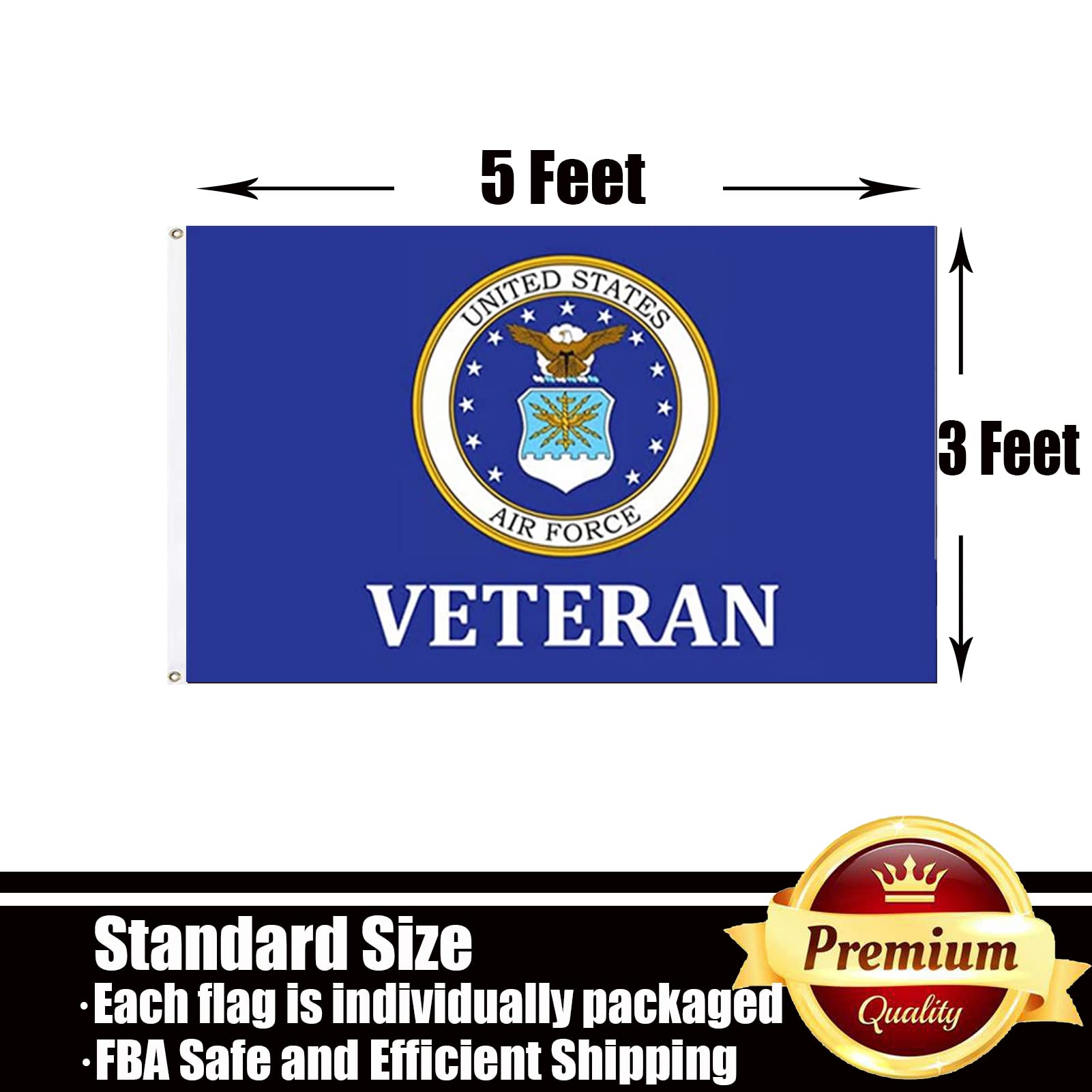 US Air Force Emblem Veteran Flag 3x5 Outdoor Double Sided 3 Ply-USAF Military Flags-Vivid Color Clear Pattern Reinforcement Sewing Durable Polyester with 2 Brass Grommets
