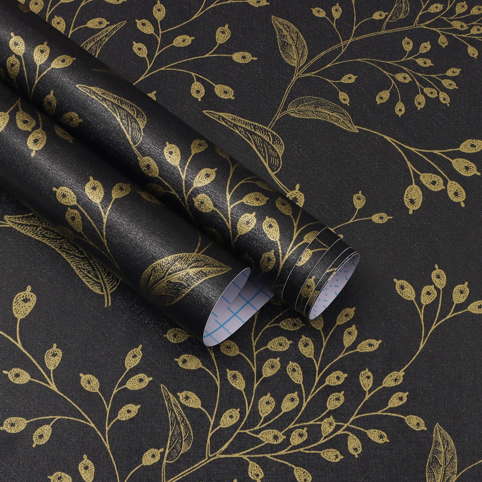Heroad Peel and Stick Wallpaper Black Contact Paper Gold Floral Wall Paper Modern Boho Removable Contact Paper for Cabinets Drawers Bedroom Self Adhesive Vinyl Papel Tapiz para Pared 118" x 17.3"