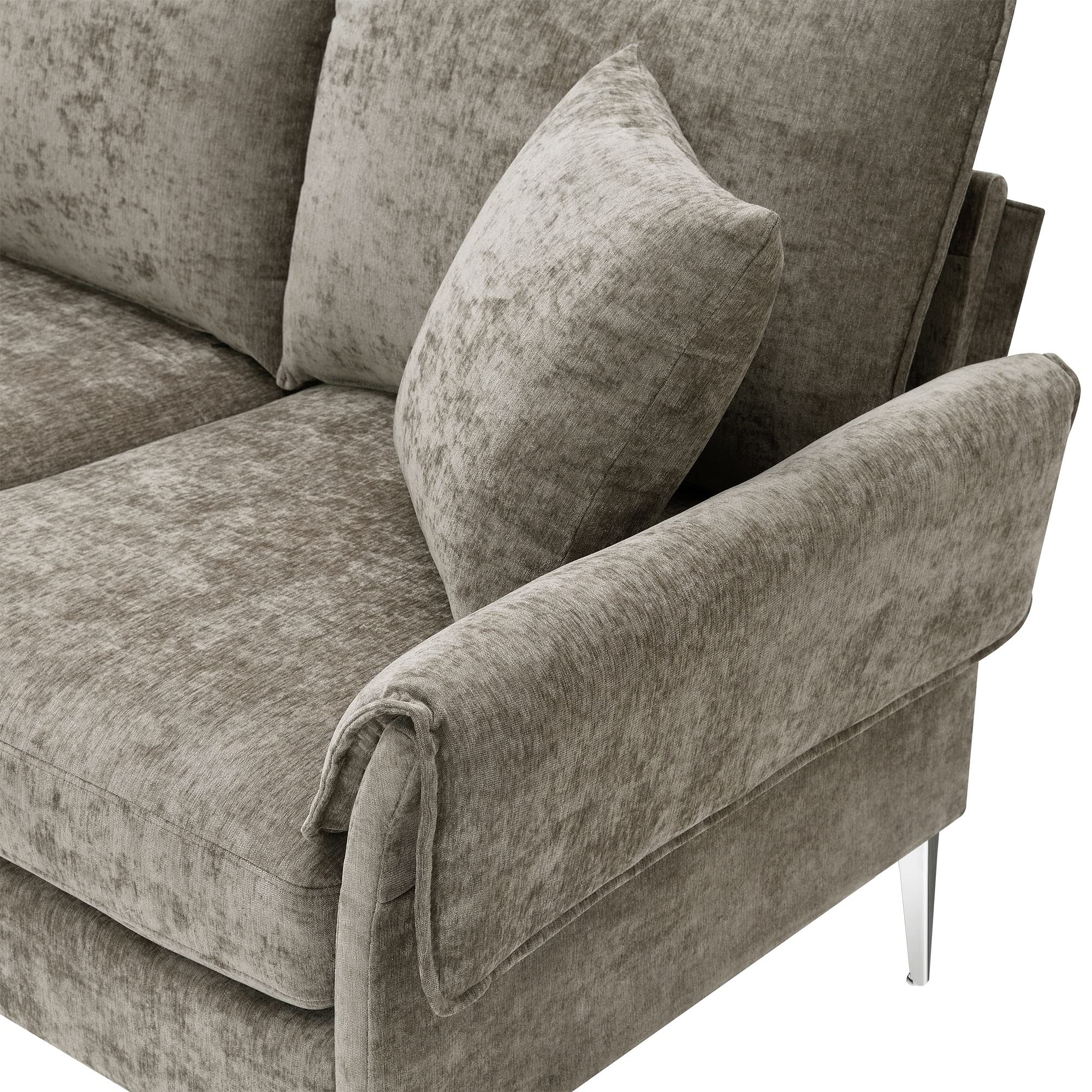 LCH 84" Convertible Sectional, Modern Chenille L-Shaped Sofa Couch with Reversible Chaise Lounge, 2 Pillows, Fit for Living Room, Apartment, Espresso