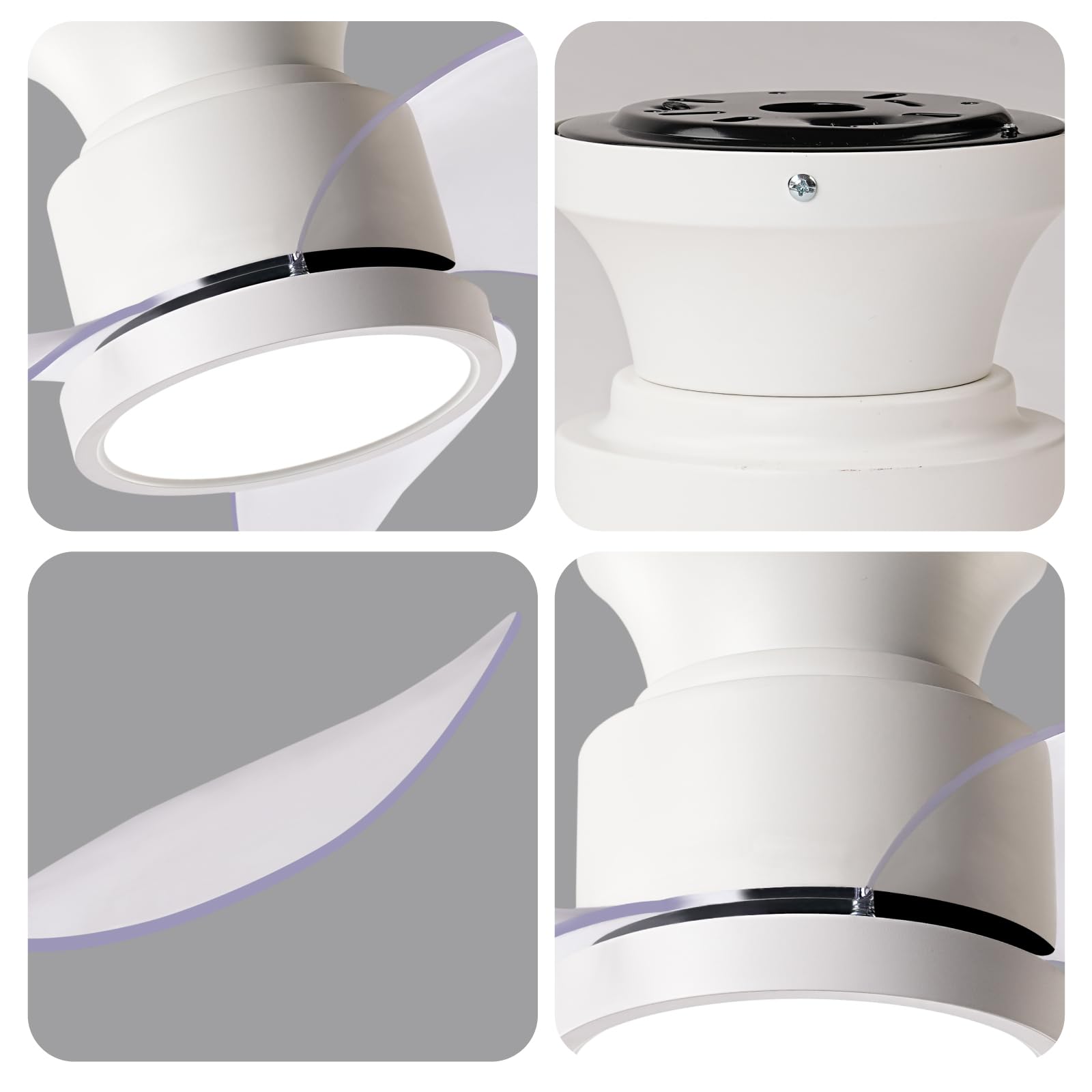 Roomratv Ceiling Fans with Lights 22 inch Quiet Ceiling Fan Large Airflow Remote Control 3 Color Temperature for Bedroom Kitchen Dining Room Patio(White)
