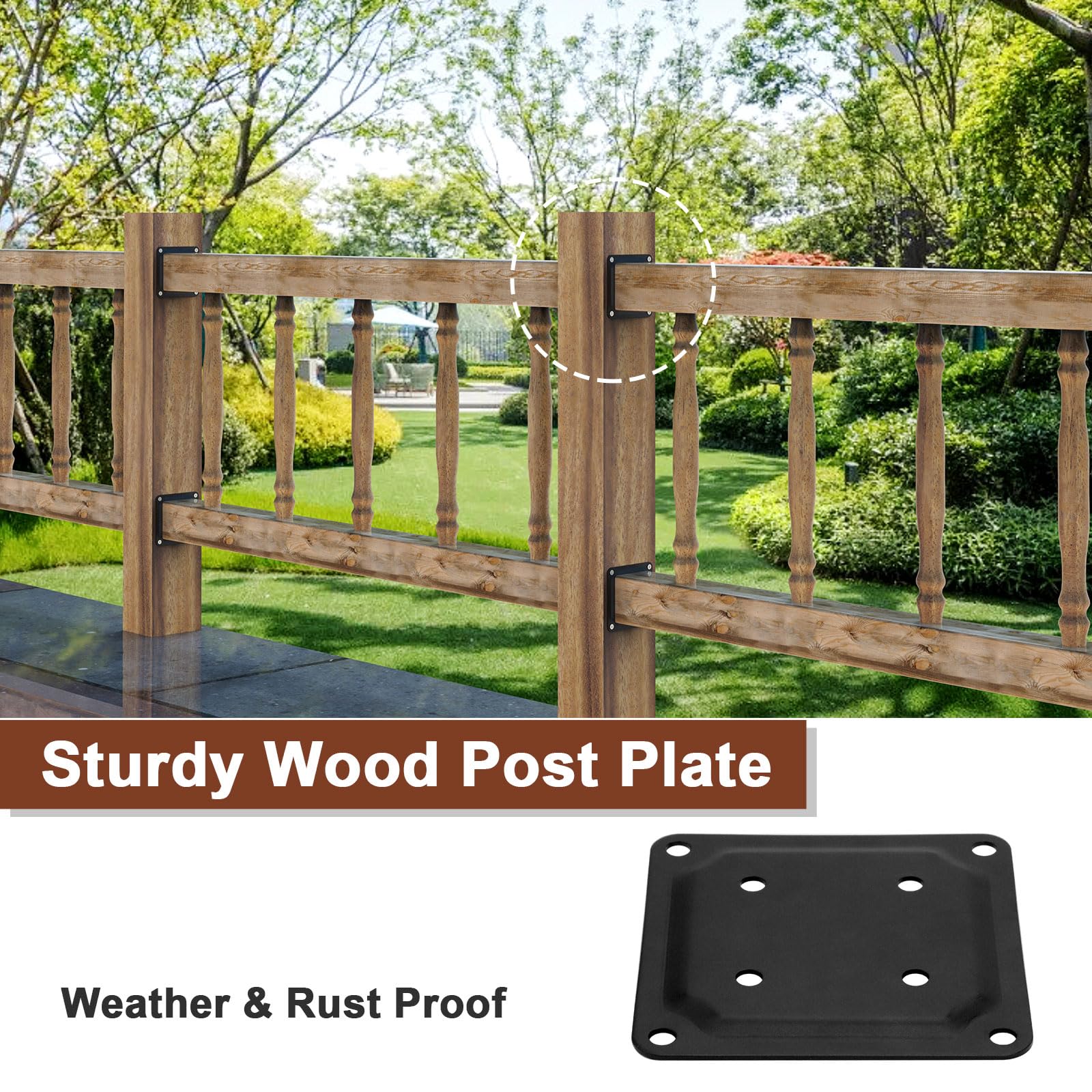 FOROIRON (8 Pack) 4" x 4" Wood Post Plate Connector, Powder-Coated Decking Post Base, Wood Fence Post Anchor Base, Deck Porch Railing Support Base