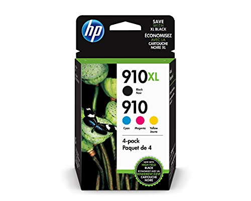 HP 910 / 910Xl (3Jb41an) Ink Cartridges (Cyan Magenta Yellow Black) 4-Pack in Retail Packaging