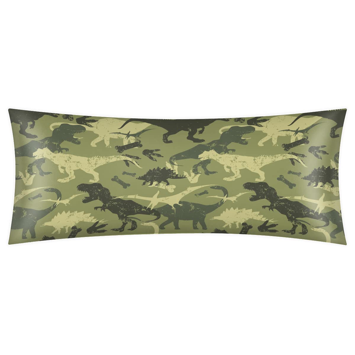 Grunge Dino Camo Body Pillow Case Cover 21x54 Khaki Green Long Body Pillow Pillowcase Soft Breathable Satin Body Pillow Covers for Hair and Skin