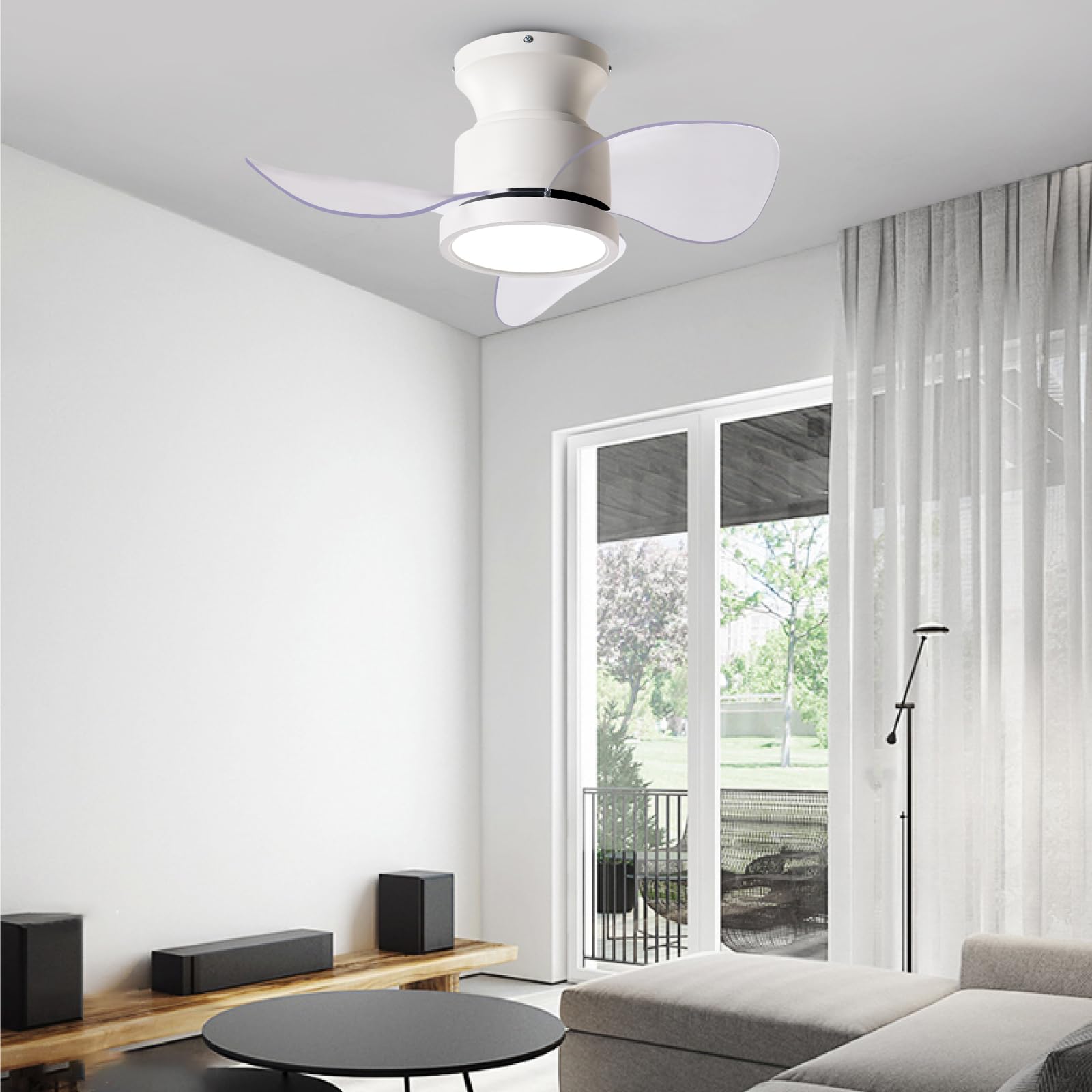 Roomratv Ceiling Fans with Lights 22 inch Quiet Ceiling Fan Large Airflow Remote Control 3 Color Temperature for Bedroom Kitchen Dining Room Patio(White)