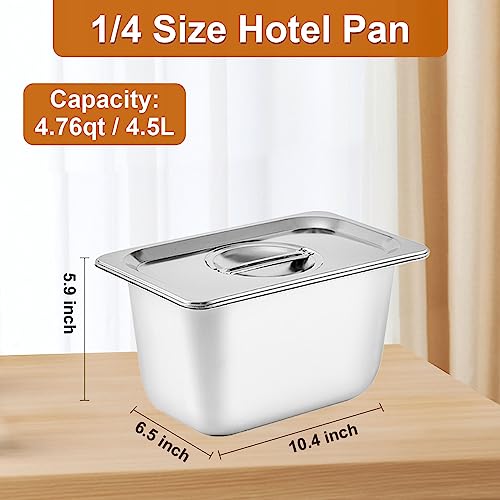 8 Pack Hotel Pans 1/4 Size 5.9'' Deep Stainless Steel Steam Table Pan Restaurant and Commercial Pans with Lid Food Pan for Buffet Party Supplies
