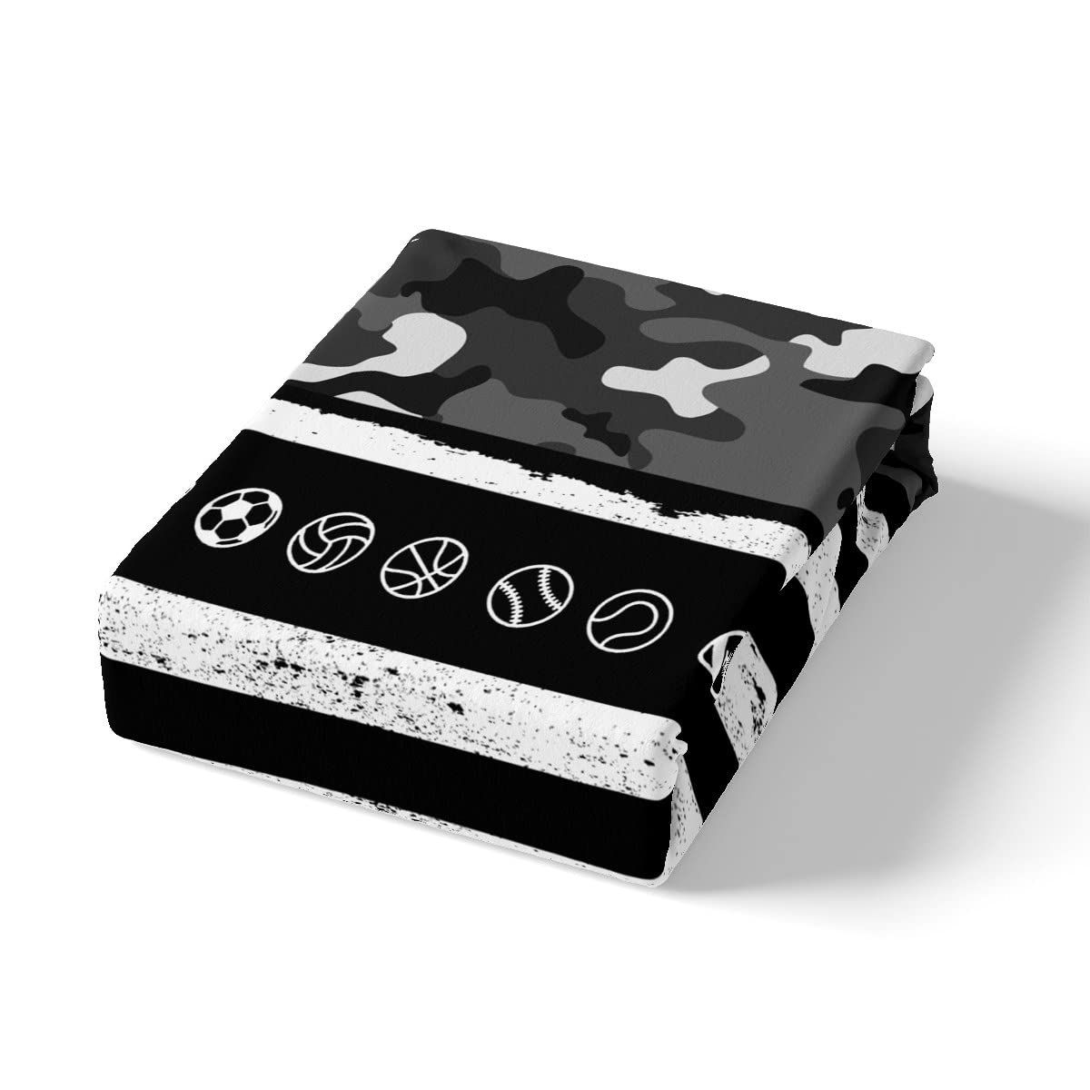 Feelyou Black Camo Bed Sheet Set Camouflage Bedding Set Military Style Fitted Sheet Baseball Football Flat Sheet for Kids Boys Girls Adults Full Size with 2 Pillow Case