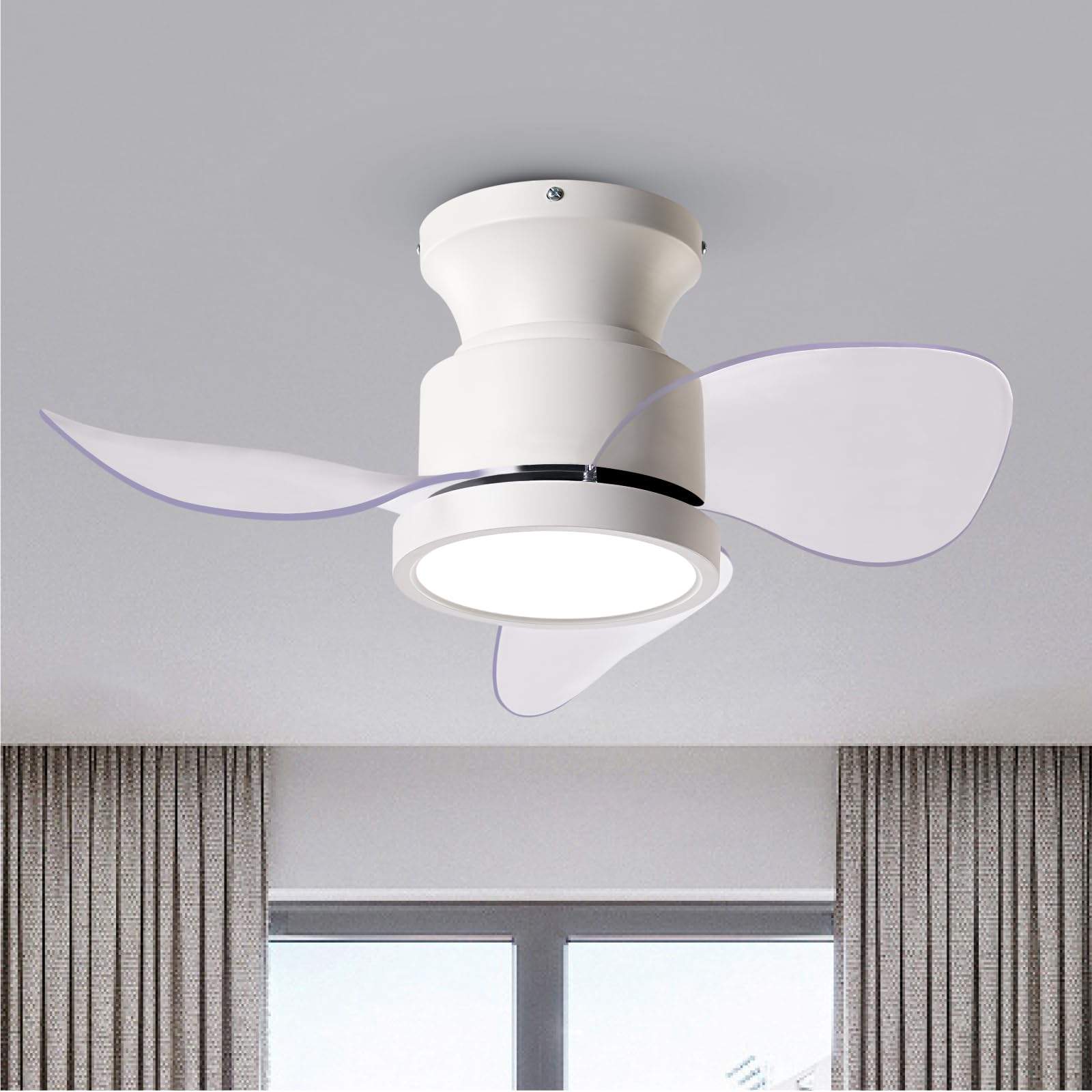 Roomratv Ceiling Fans with Lights 22 inch Quiet Ceiling Fan Large Airflow Remote Control 3 Color Temperature for Bedroom Kitchen Dining Room Patio（White）