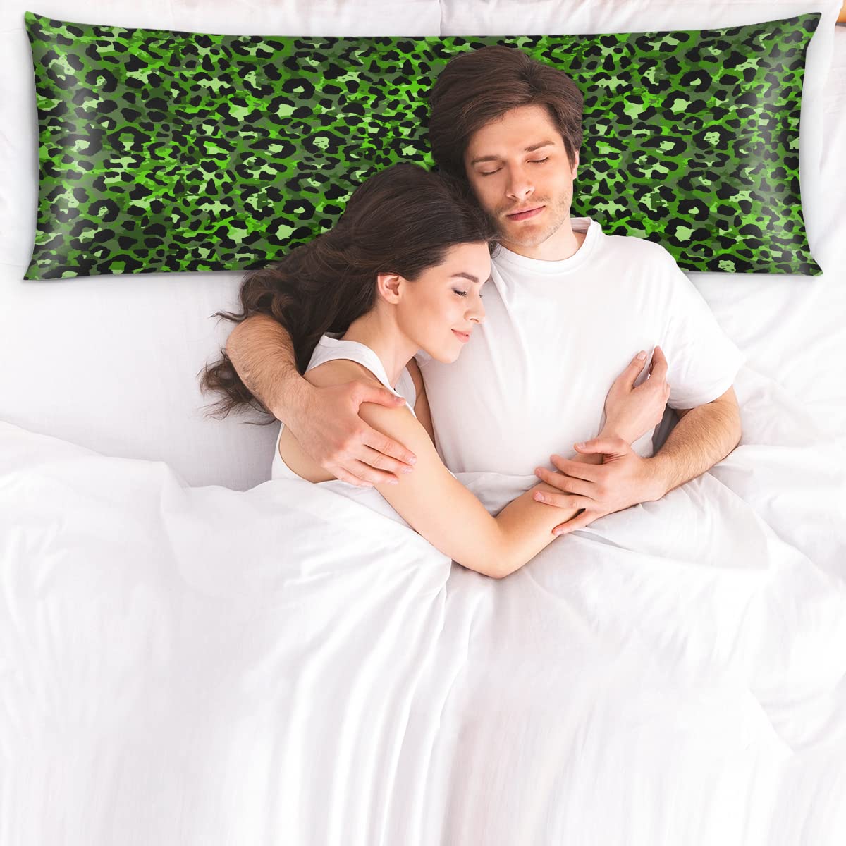 Satin Body Pillow Pillowcase for Hair and Skin Camo Leopard Grass Green Long Body Pillow Case Cover 21x54 Soft Breathable Body Pillow Cases
