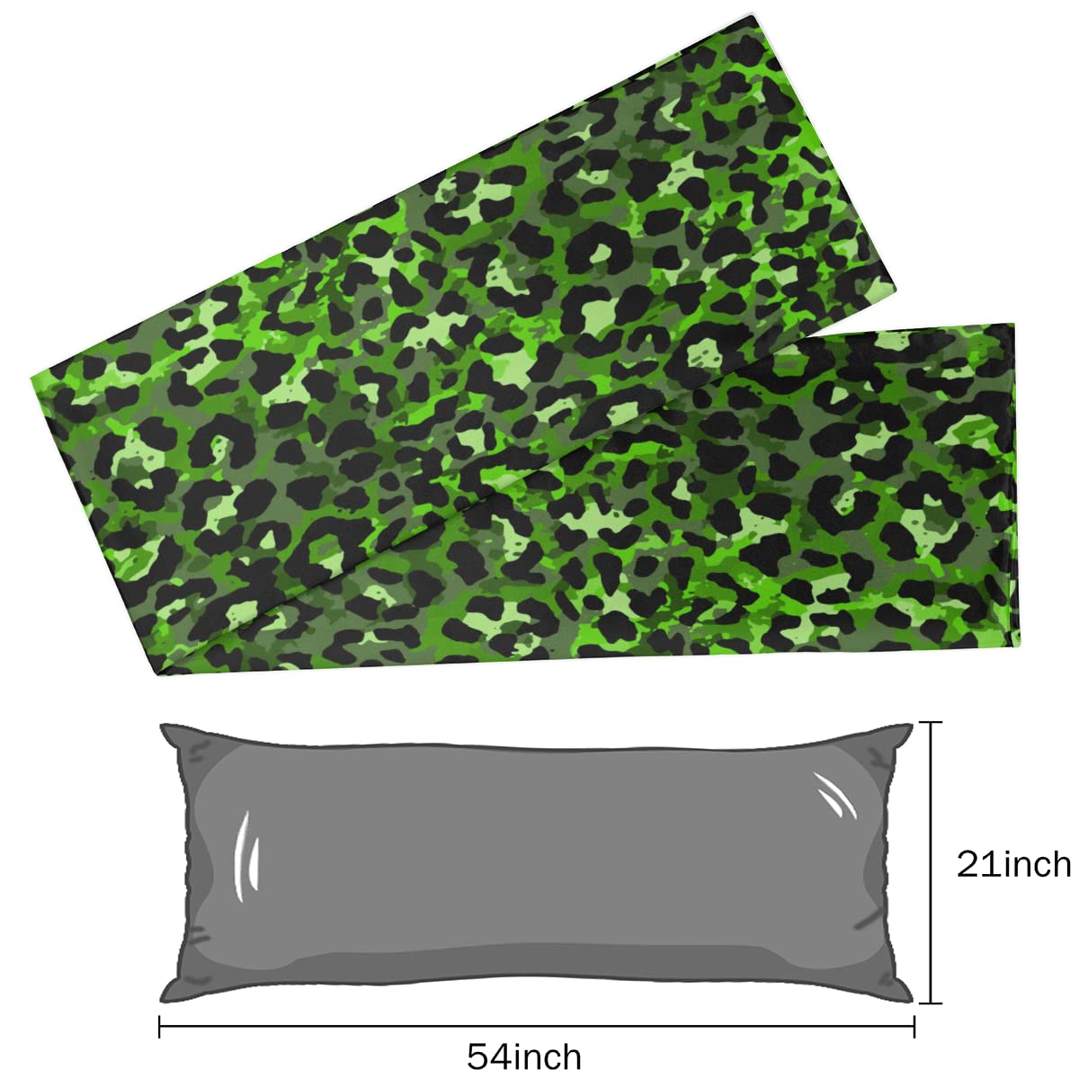 Satin Body Pillow Pillowcase for Hair and Skin Camo Leopard Grass Green Long Body Pillow Case Cover 21x54 Soft Breathable Body Pillow Cases