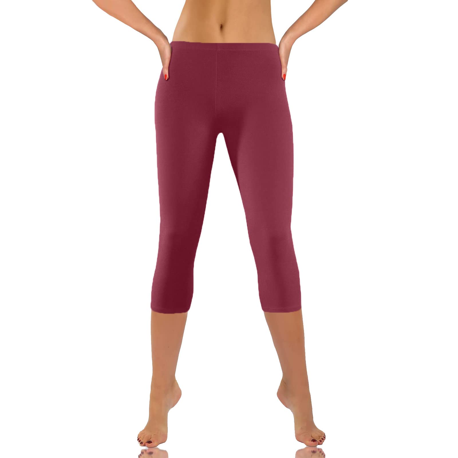PANOEGSN Tummy Control Leggings for Women Capri Pants Solid Color Cropped Yoga Pants Tight Stretchy Athletic Fitness Trousers