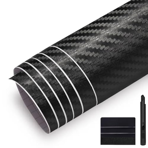 GRTHTATI 1FT X 5FT 3D Carbon Fiber Vinyl Wrap for Cars Interior & Exterior Automotive Vinyl Wraps with Air Release Channel Including Vinyl Wrap Tool Kit