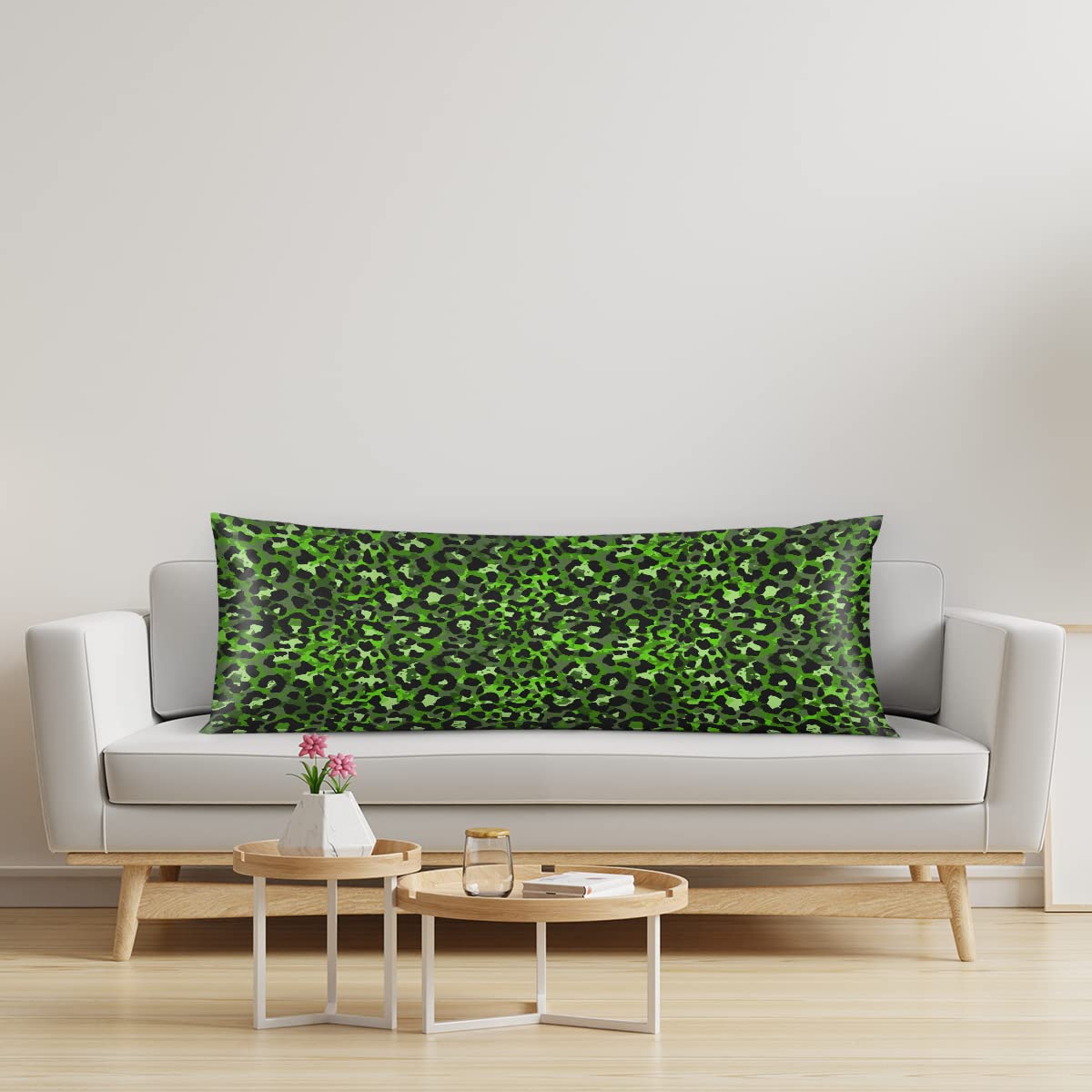 Satin Body Pillow Pillowcase for Hair and Skin Camo Leopard Grass Green Long Body Pillow Case Cover 21x54 Soft Breathable Body Pillow Cases