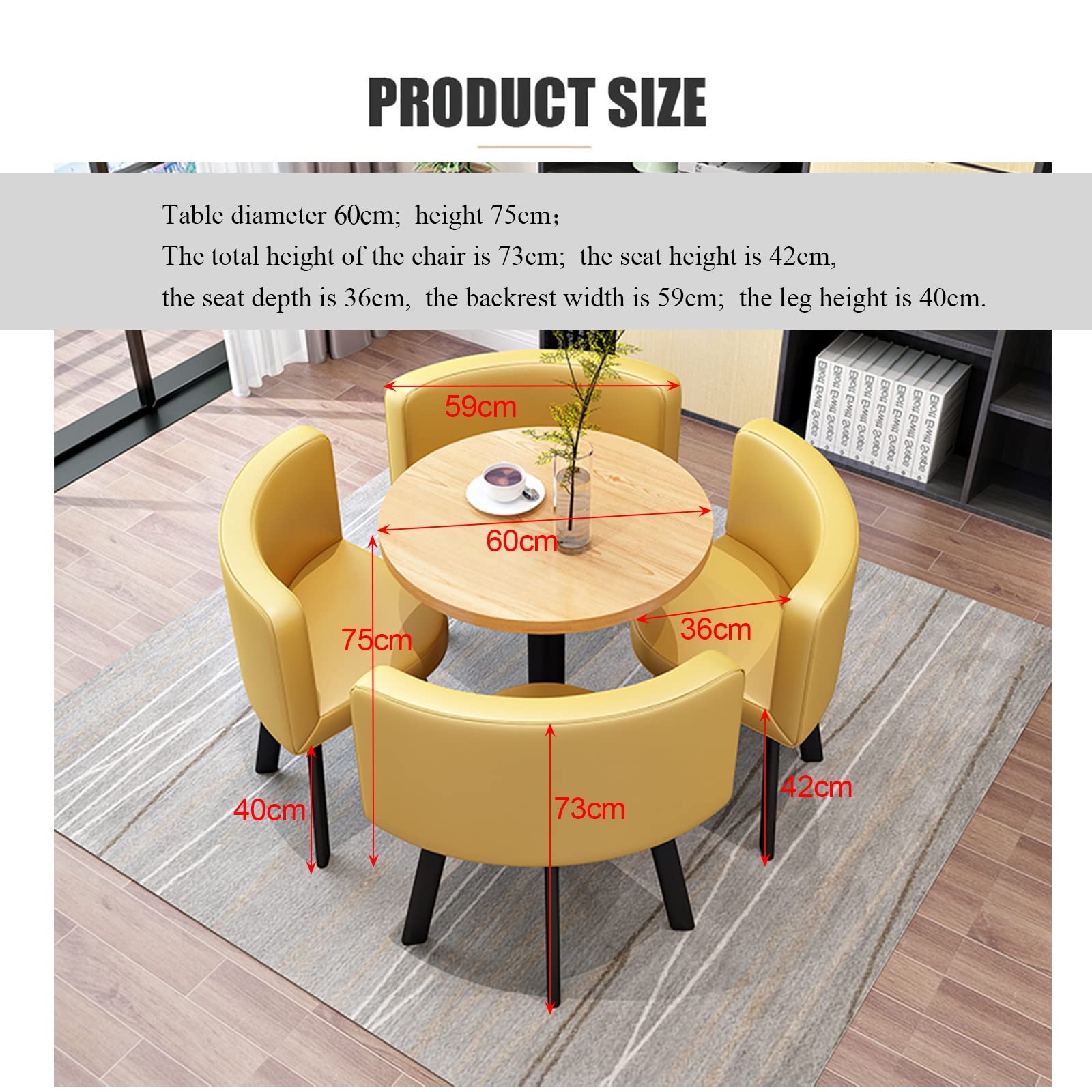 KUKIXO Round Dining Table Table and Chair Combination, 60cm Simple Style Office Reception Desk and Chair Set, Round Table Coffee Shop Leisure Table, with 4 Chairs Leisure Table (Color : Brown)