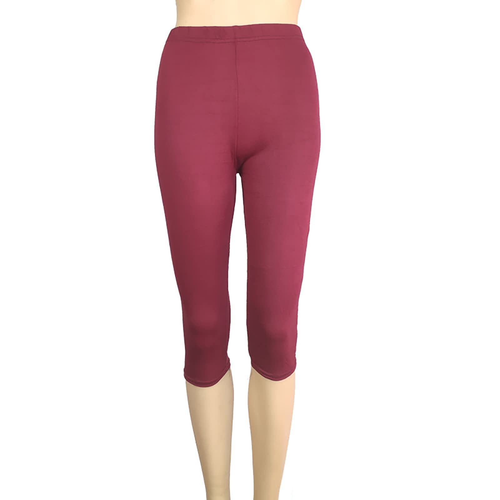 PANOEGSN Tummy Control Leggings for Women Capri Pants Solid Color Cropped Yoga Pants Tight Stretchy Athletic Fitness Trousers
