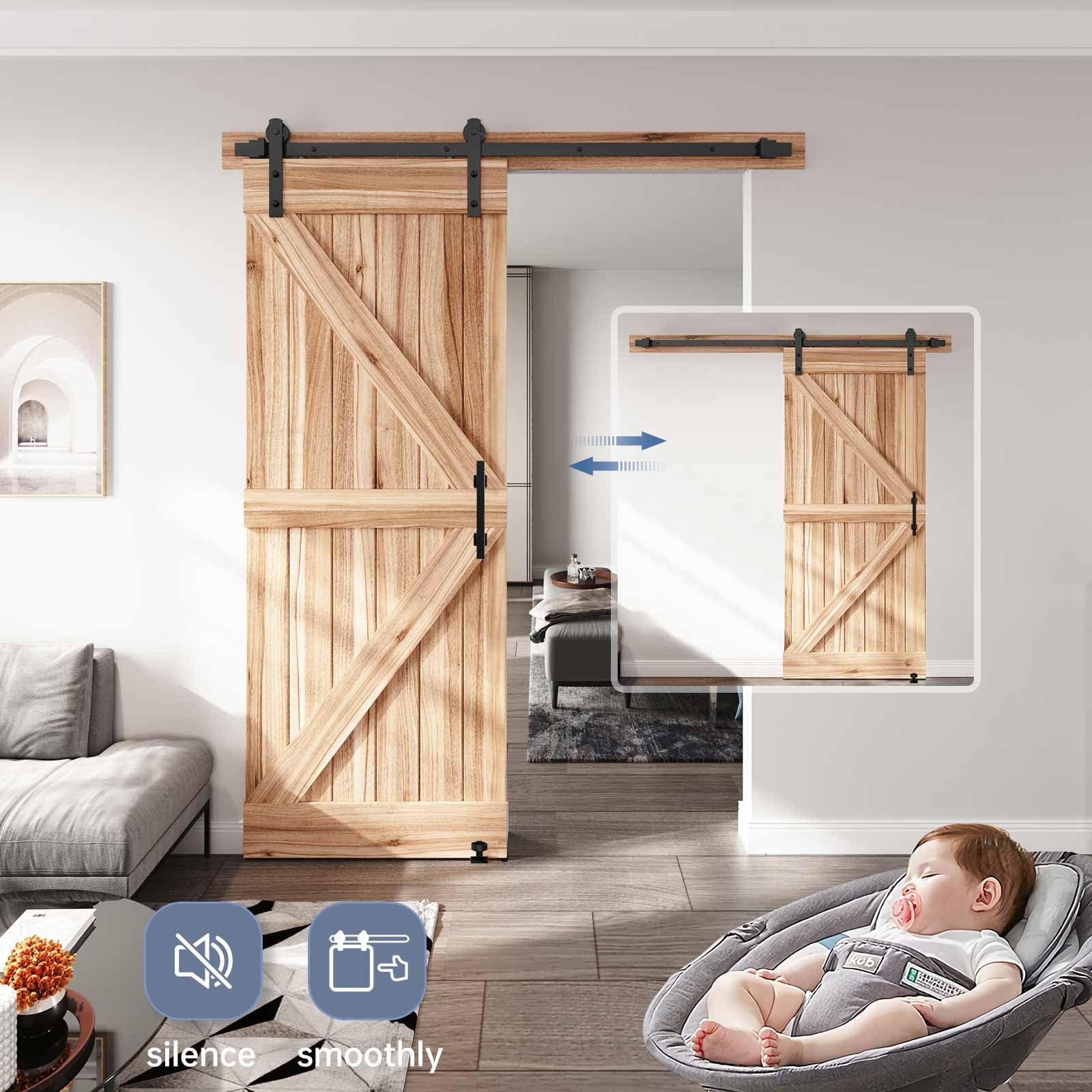EaseLife 5 FT Sliding Barn Door Track and Handle Hardware Kit,Heavy Duty,Straight Pulley,Slide Smoothly Quietly,Easy Install (5FT Track Kit for 24"~30" Wide Single Door)