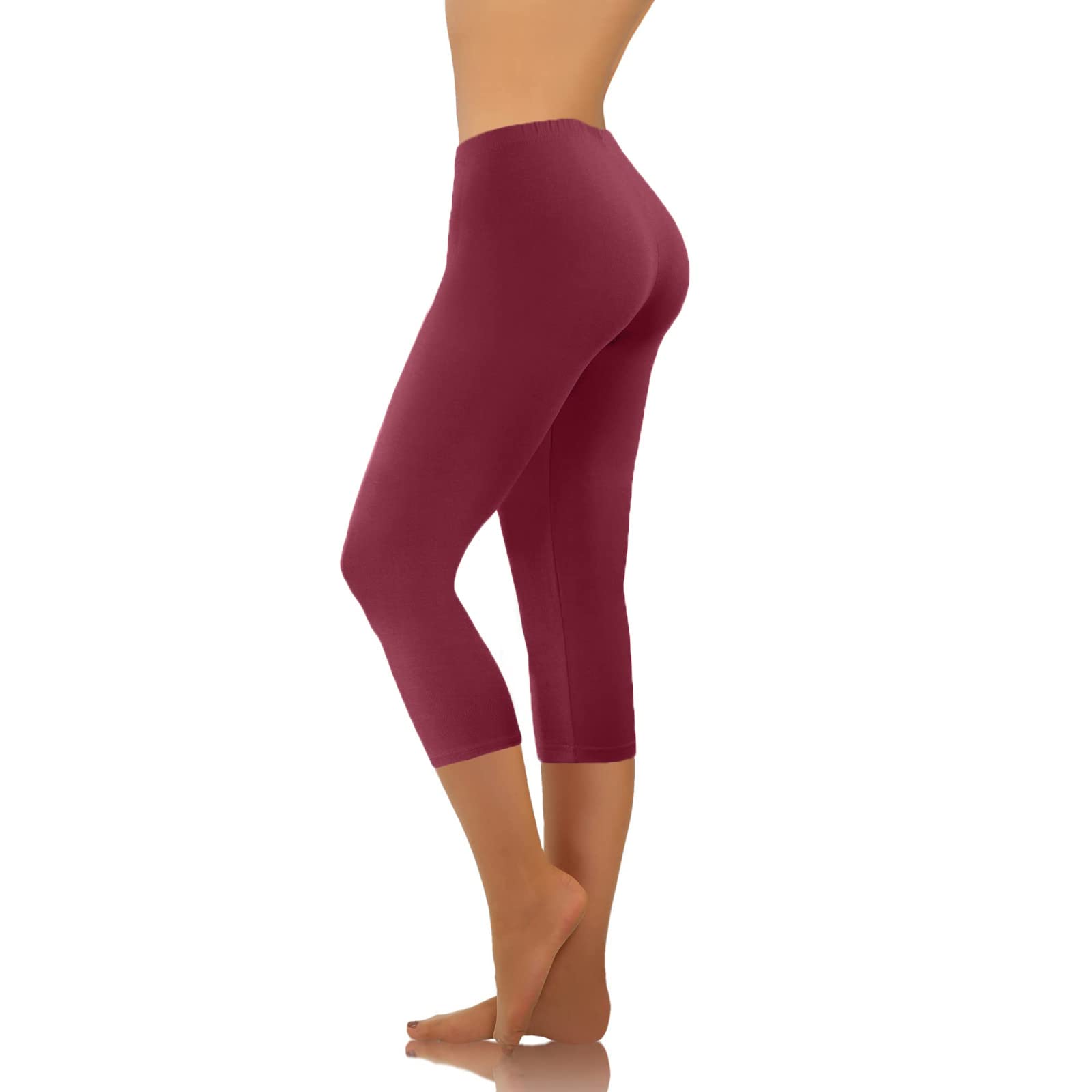 PANOEGSN Tummy Control Leggings for Women Capri Pants Solid Color Cropped Yoga Pants Tight Stretchy Athletic Fitness Trousers