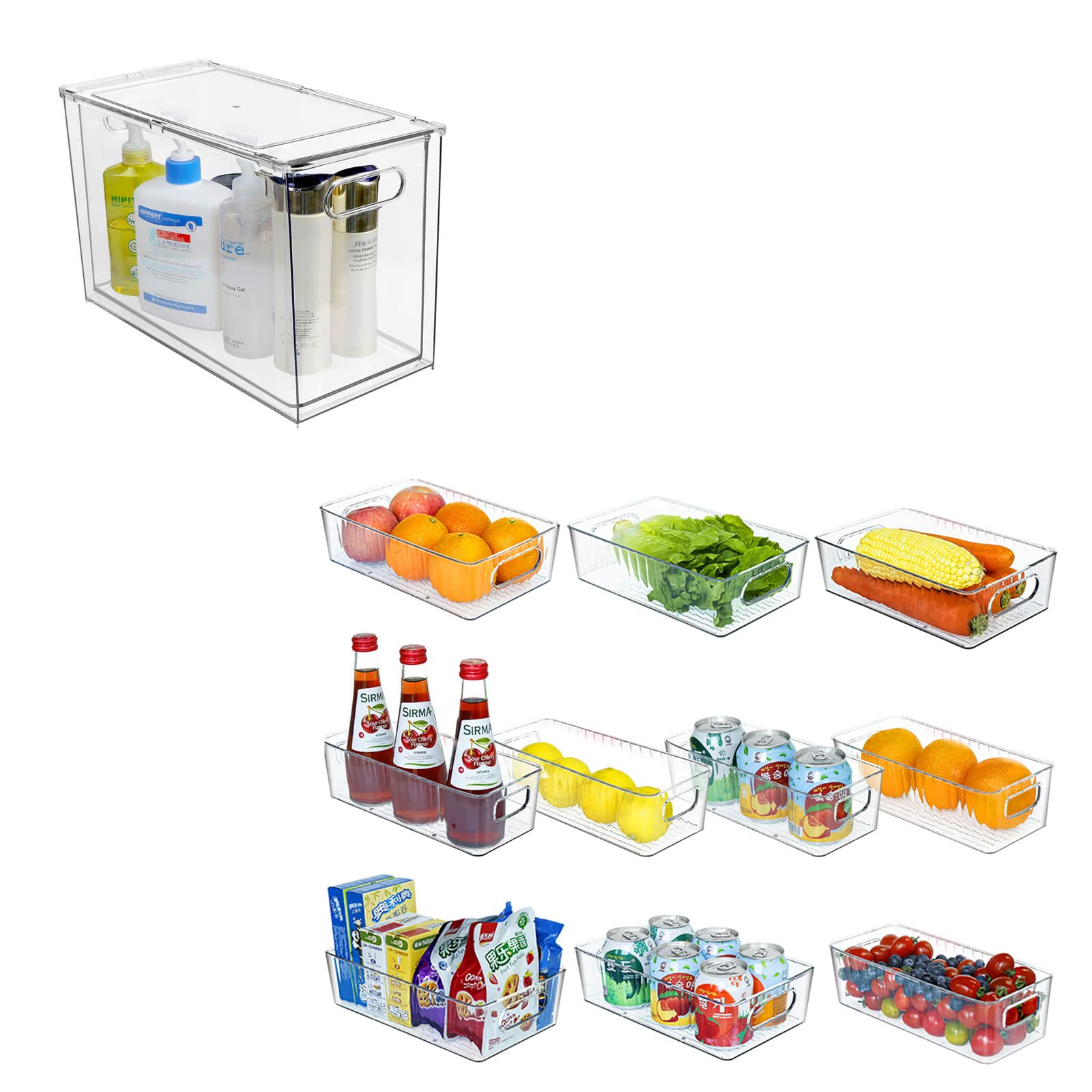 shopwithgreen Refrigerator Organizer Bins with Pull-out Drawer, Drawable Clear Fridge Drawer Organizer with Handle, Plastic Kitchen Pantry Storage Containers
