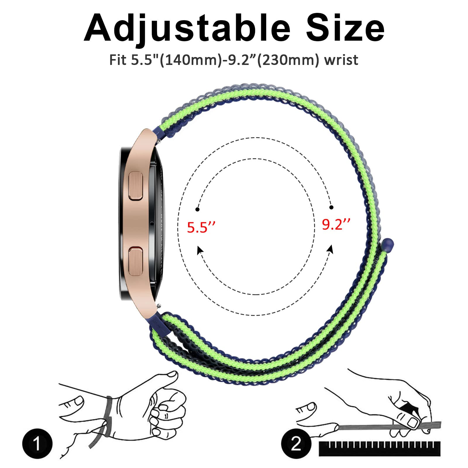 Amzpas Quick Release 20mm Watch Band Nylon Loop 20mm Watch Strap, Nylon Breathable Replacement Band for Samsung Galaxy Watch 40mm 44mm