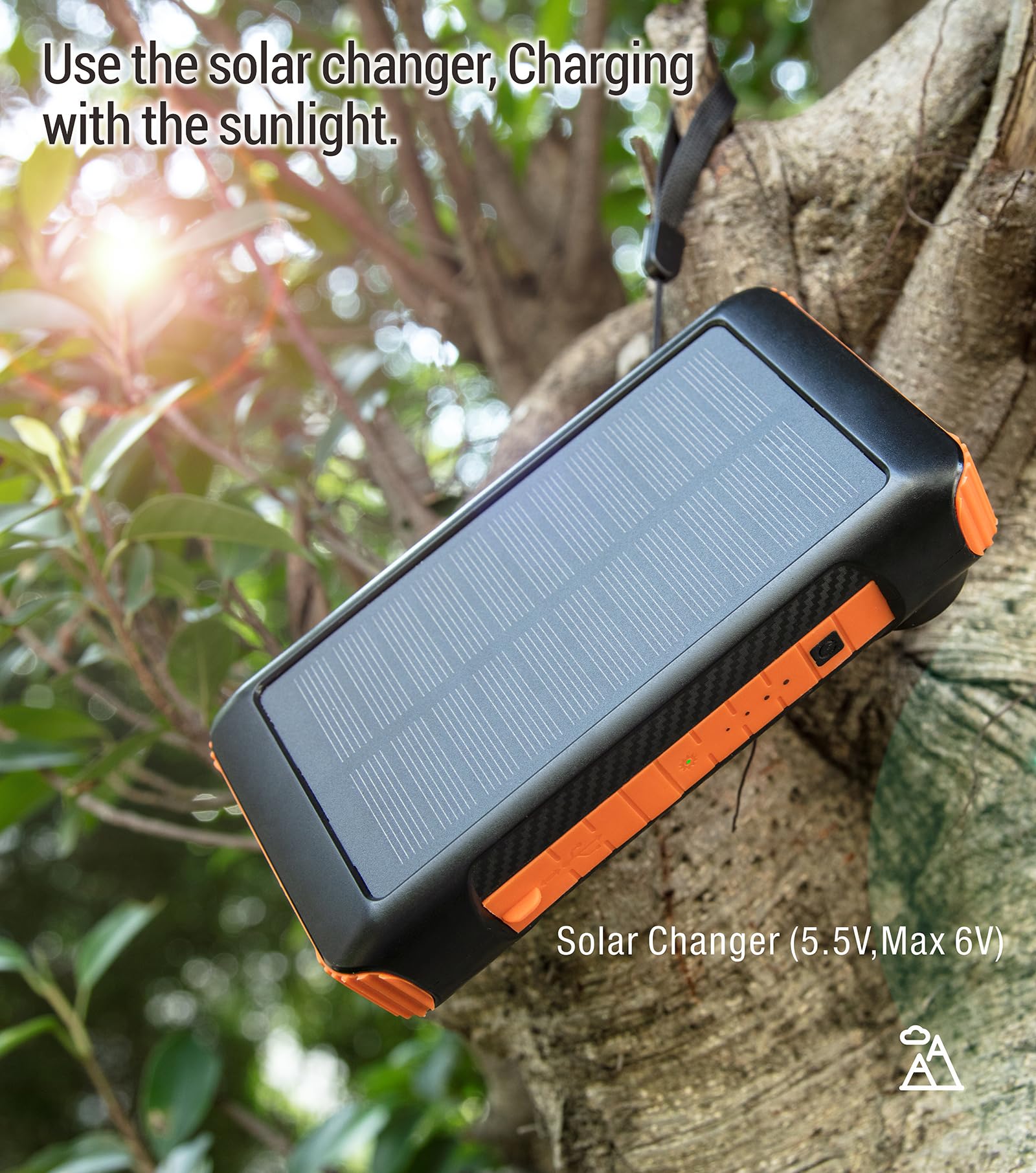 OOPOWEROO Solar Power Bank 20000mAh Built in Hand Crank and 4 Cables 22.5W Fast Charge Power Bank 5 Outputs & 5 Inputs Solar Portable Charger, SOS/Strobe/Strong Flashlights, Carabiner (Orange)