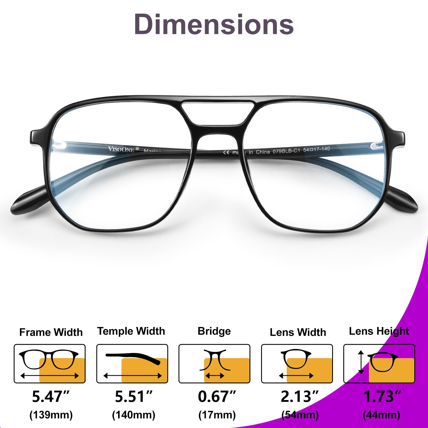 VISOONE Aviator Blue Light Blocking Glasses Oversized Square Lightweight Pilot Nerd Eyewear for Women Men MARION