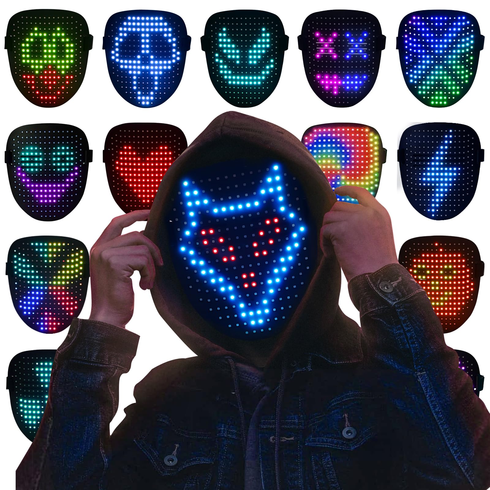ORWINE LED Mask, Light Up Mask with Gesture Sensing, Unisex LED Lighted Face Transforming Mask for Festival Dj Cosplay Halloween Costume Masquerade Parties Christmas Gifts for Kids