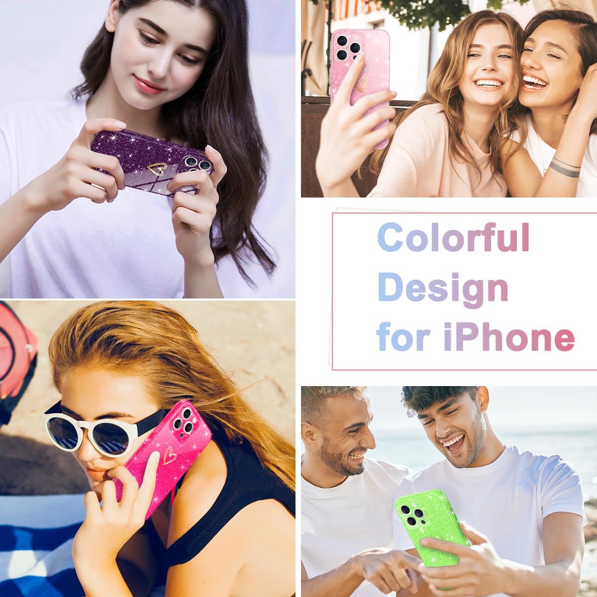 Qviskteme for iPhone 14 Pro Max Case Glitter,Cute Bling Sparkly Slim Phone Case TPU Shockproof Bumper Protective Soft Silicone Cover Anti-Scratch Plating Love Heart for Women Girls (Hot Pink)