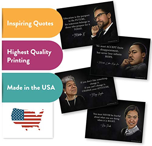 MWB Black History Inspirational Wall Art Posters - Powerful Heroes Martin Luther King, Rosa Parks, Malcolm X, Maya Angelou Positive & Motivational Quotes Wall Art Decor | African American Wall Art for Office or Home | 13" x 18" Non-Laminated (Pack of 4)